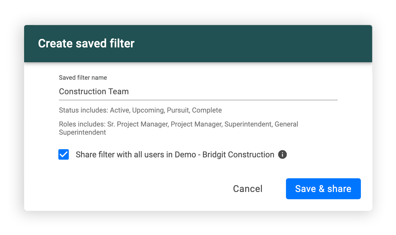 Saved and Shared Filters - Bridgit Saved and Shared Filters - Bridgit